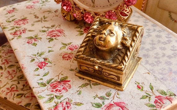 Antique Brass Postage Stamp Box With Cherub Face - Etsy