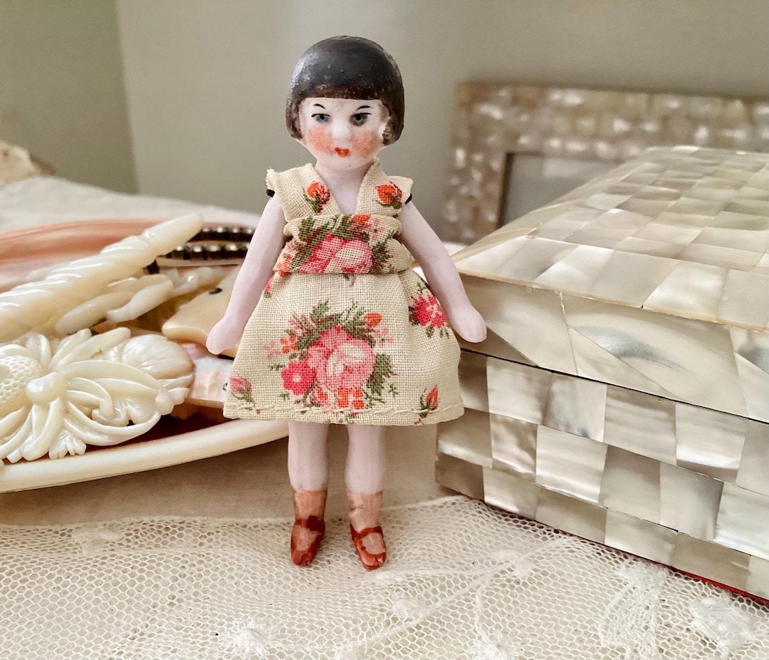 Antique German Flapper Doll Miniature 1920’s Tiny, in Floral Print ...