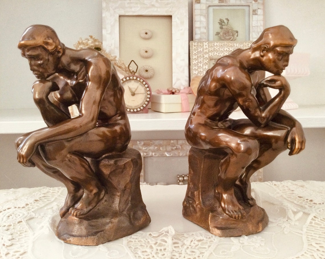 1920s American Art Deco Patinated Thinking Man Antique Bookends by ...