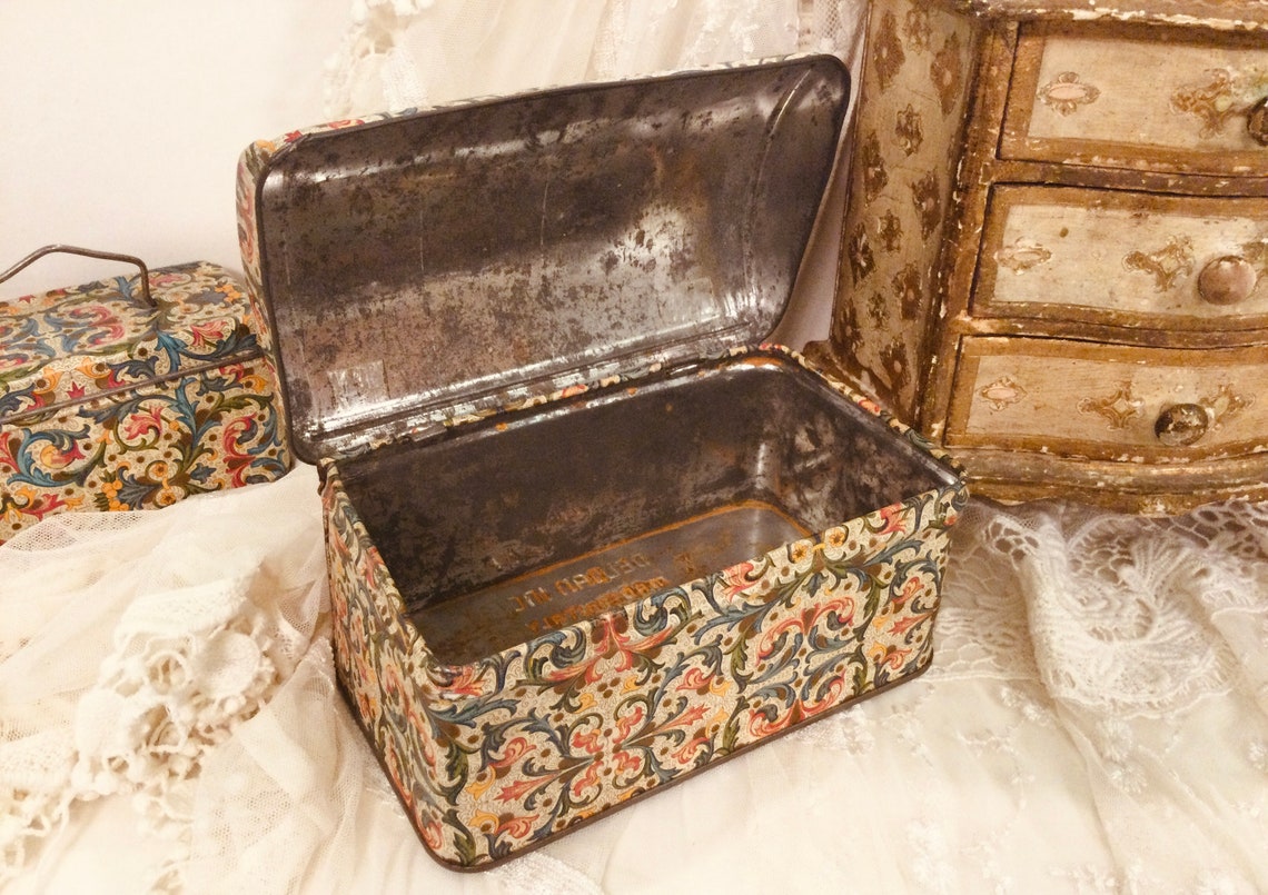 Antique Tin Box Italian Florentine Design Treasure Chest - Etsy