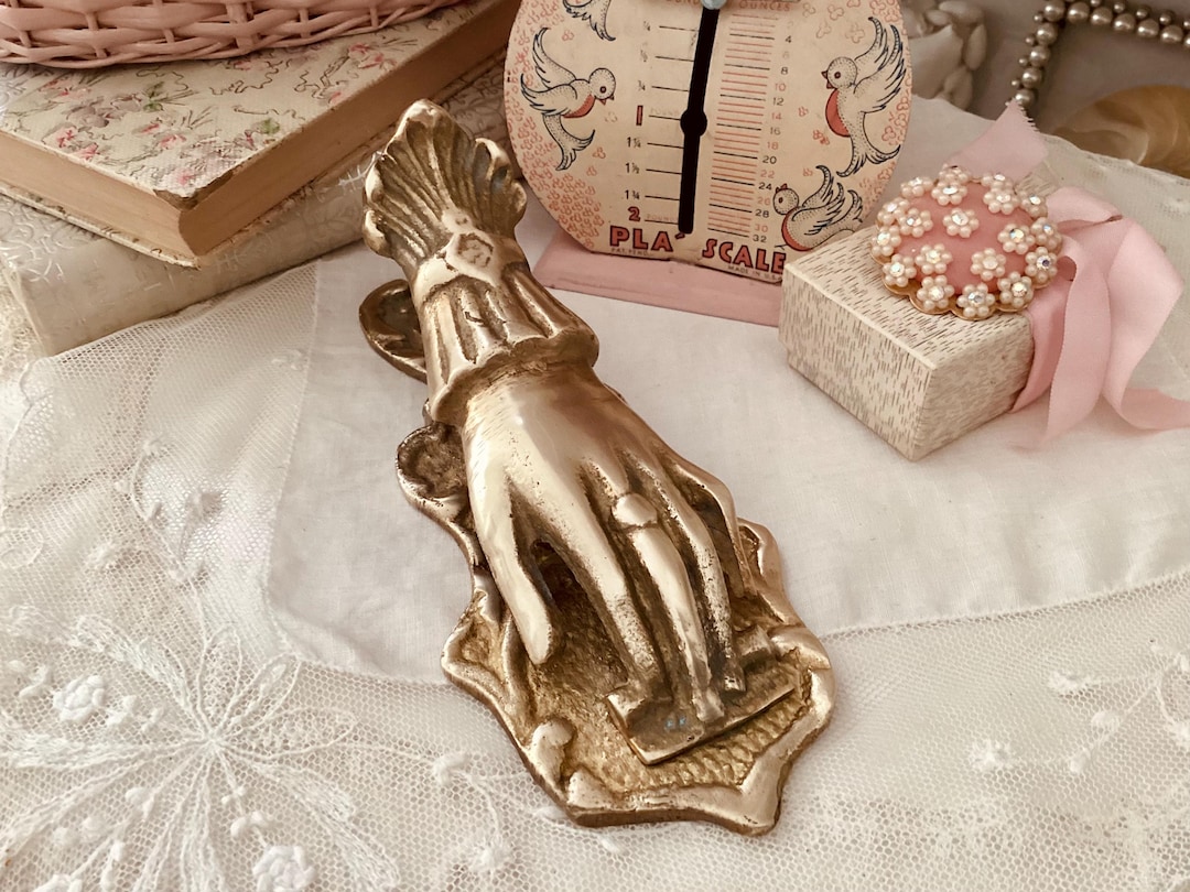 Large Ornate Brass Victorian Hand Clip Note and Receipt Holder Stamped ...