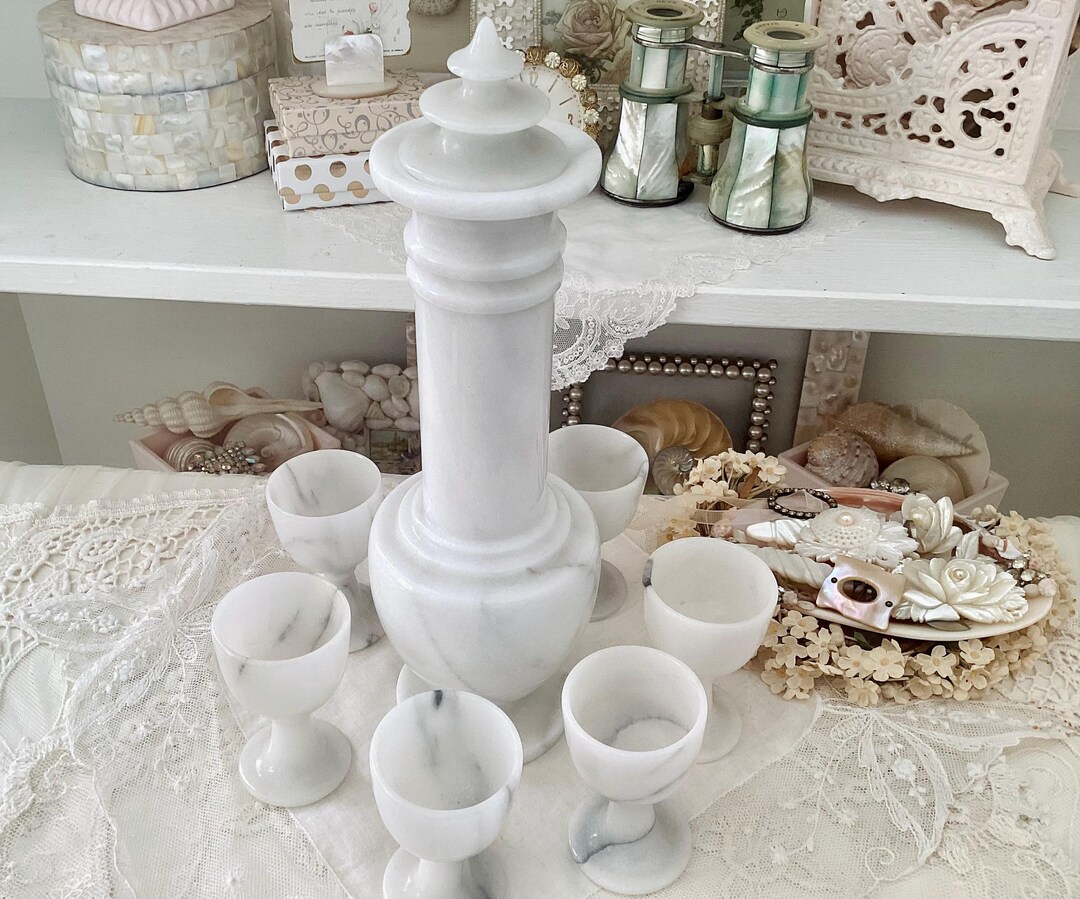 White Jade Drink Serving Set - Premium Marble Decanter Bottle - Bourbon ...