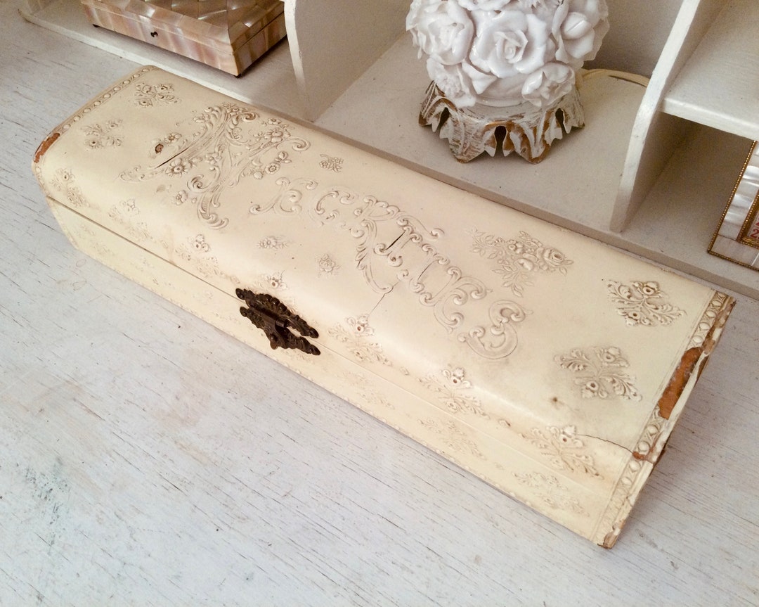 Antique Box - Neckties and Gloves - Cream Colored Celluloid, Silk Lined ...