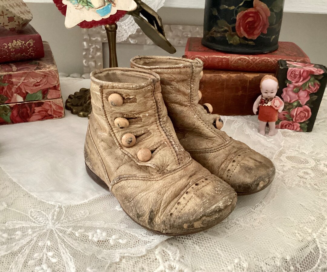 High Button Baby Shoes, Antique, Beige With Four Buttons, Boots - Etsy