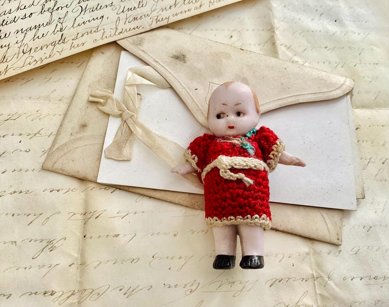 Antique German Boy Baby Doll Miniature Hertwig 1920’s Tiny Bisque With ...