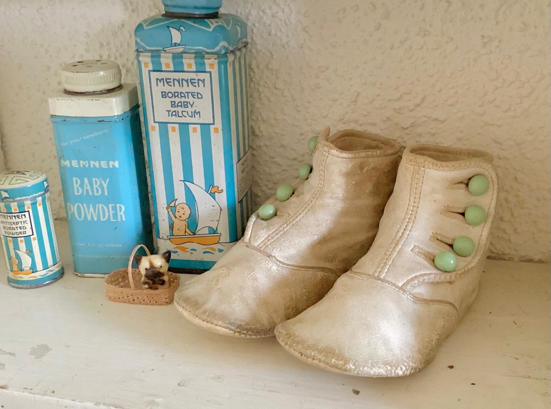 High Button Baby Shoes, Antique White With Blue Green Buttons - Etsy