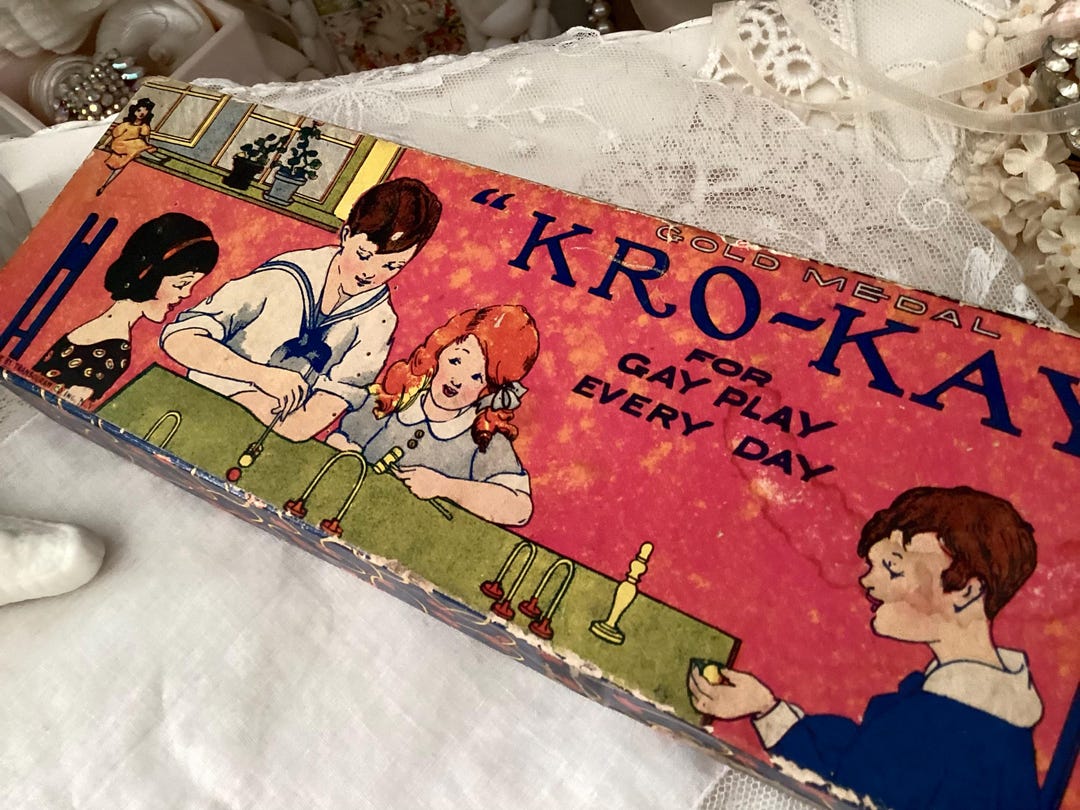 Antique Kro-kay for Gay Play Everyday Game and Box Wood Mallets Balls ...