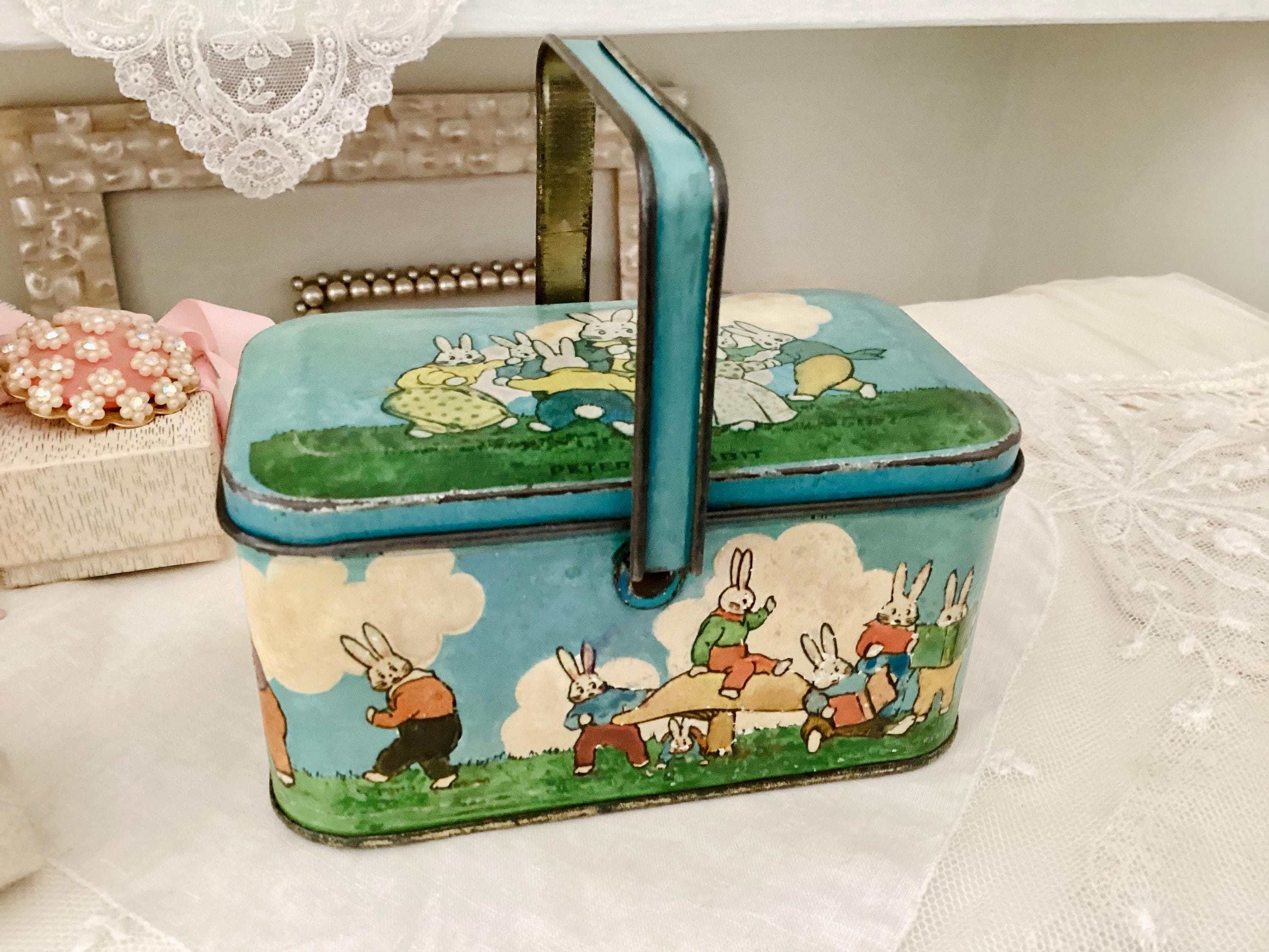 Antique Peter Rabbit Tin Basket - Tin Deco Box - Etsy