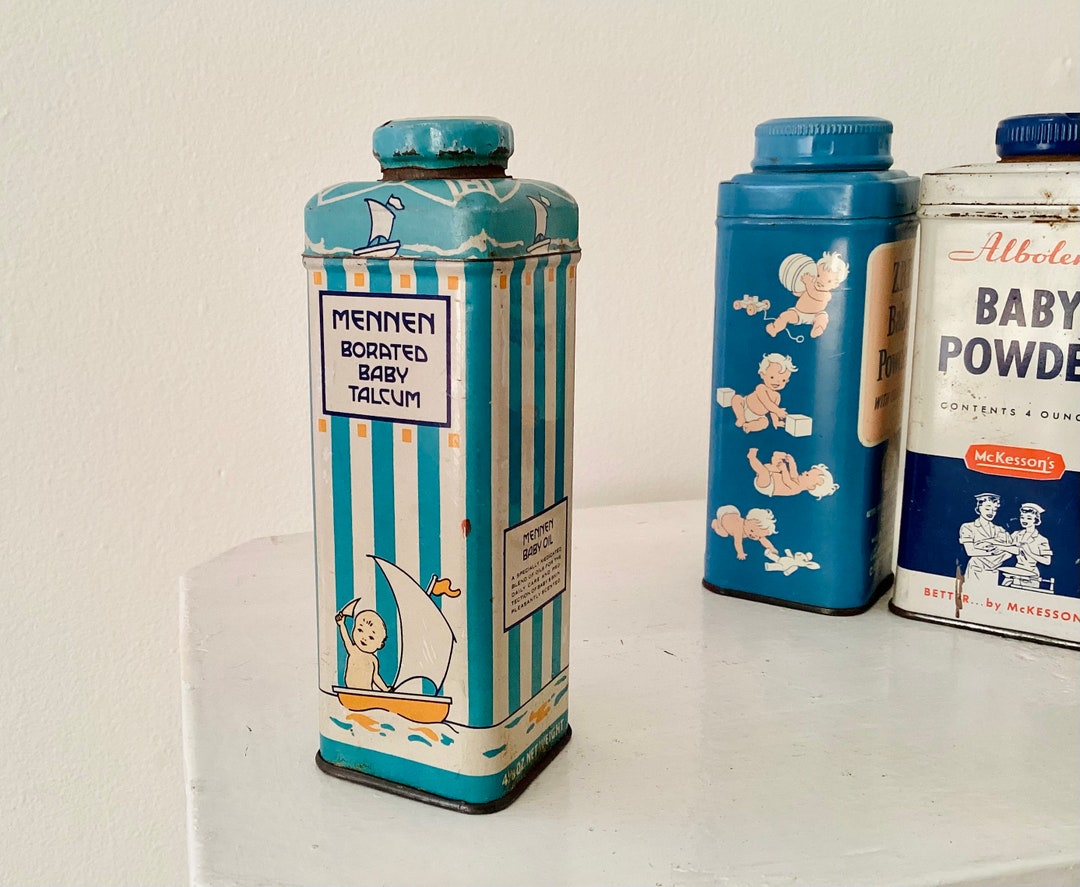 Vintage Baby Powder Mennen Talcum Tin Can Aqua Blue With Sailboat ...