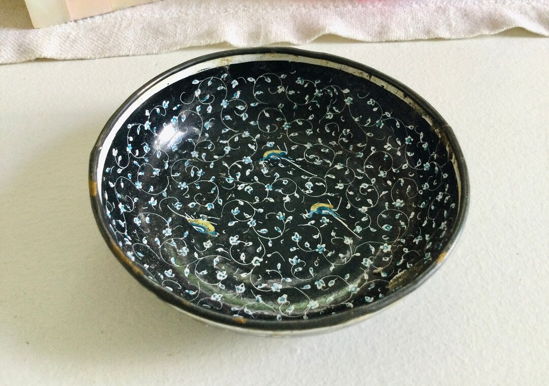 Antique Enamelware Graniteware Small Blue Ring Bowl With Tiny - Etsy