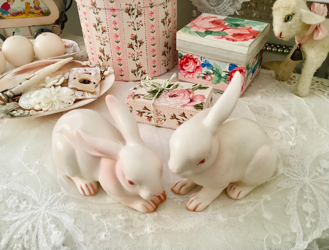 Lefton White Bunny Rabbit Pair Vintage H7143 Red Eyes Figurine Set - Etsy