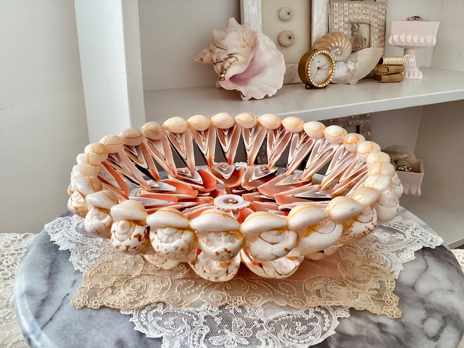 Seashell Shell Footed Table Bowl Made of Shells Spectacular - Etsy