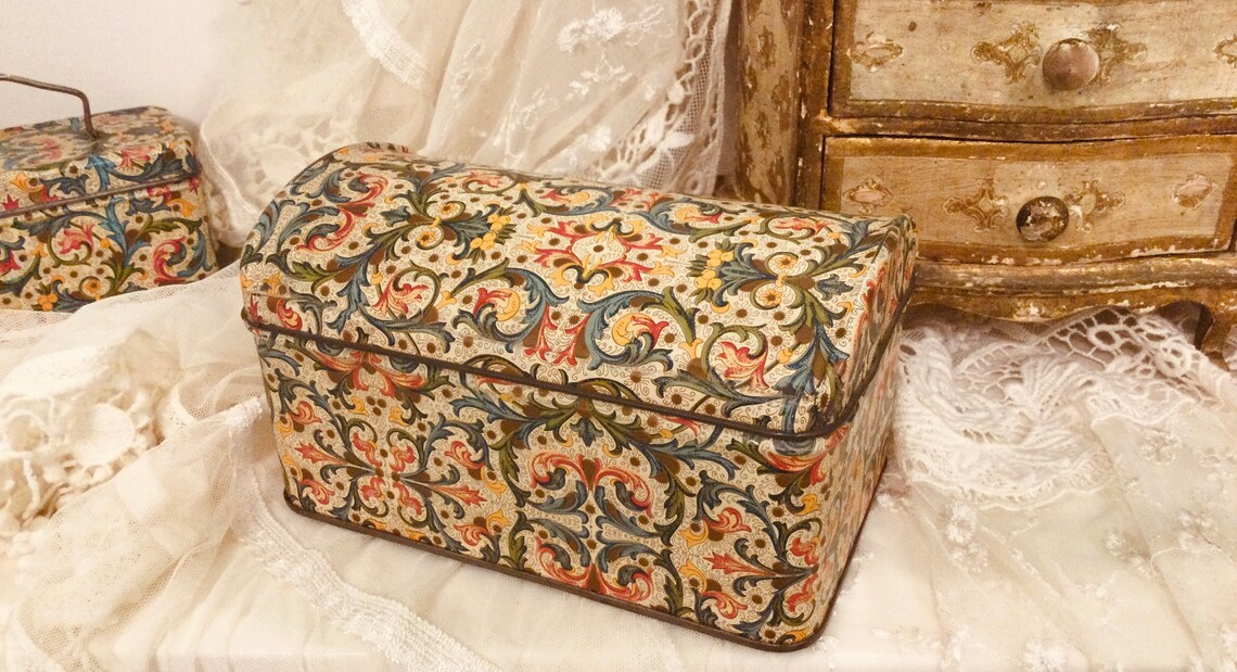 Antique Tin Box Italian Florentine Design Treasure Chest | Etsy