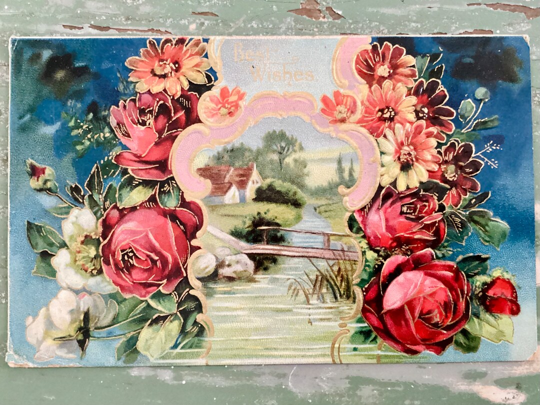 Post Cards Ephemera Forget Me Nots Roses Embossed Antique - Etsy