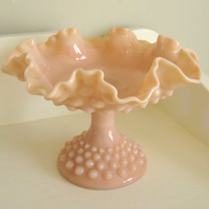 Perfect Fenton Pastel Pink Fenton Milk Glass Hobnail Fluted Compote ...