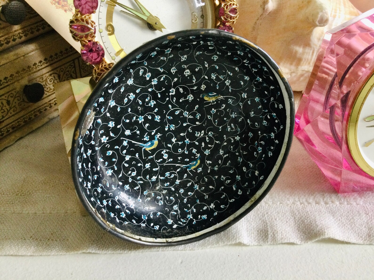 Antique Enamelware Graniteware Small Blue Ring Bowl With Tiny - Etsy