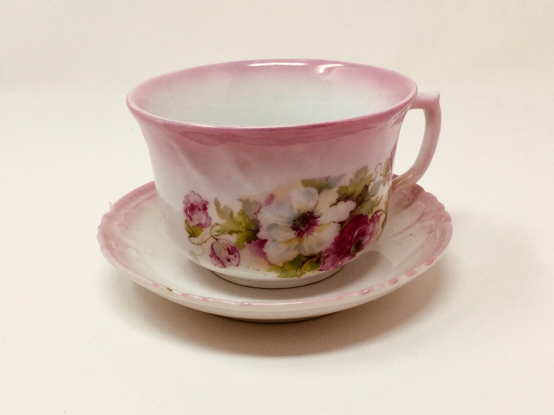 Antique German Lusterware Cup and Saucer - Pink and White - Etsy