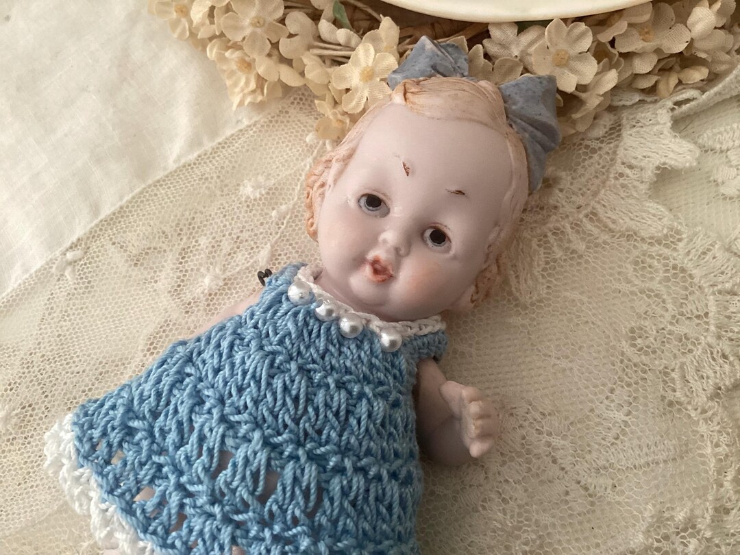 Antique German Doll Miniature Hertwig Girl in Crocheted Dress, 4.5” - Etsy