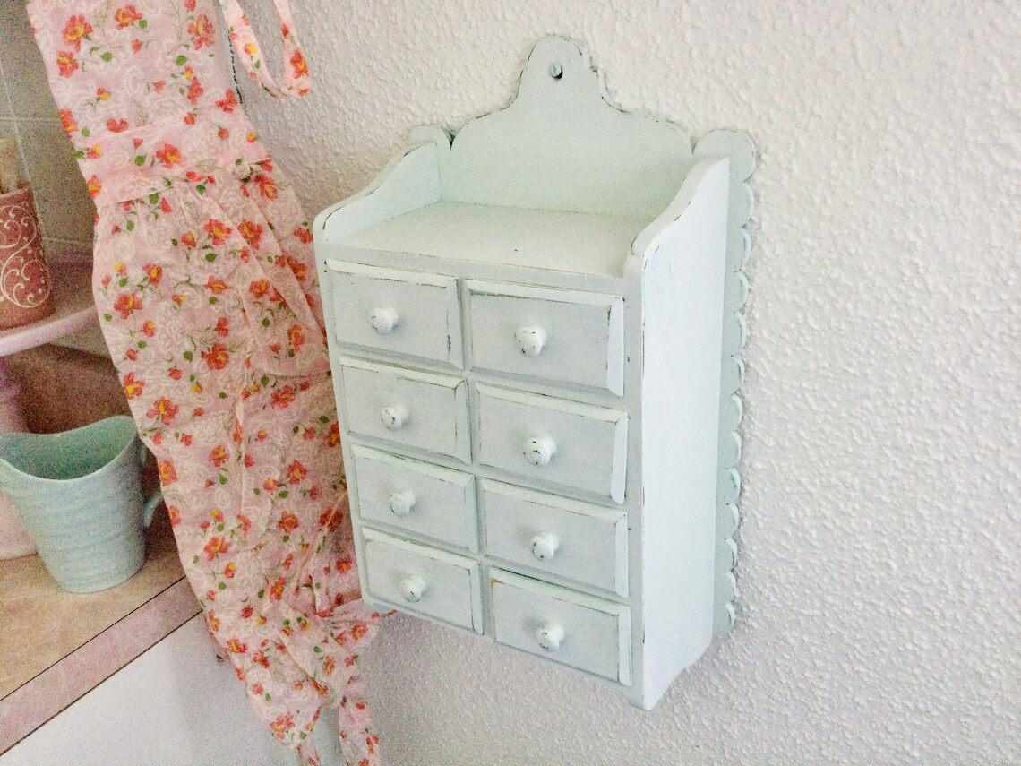 Antique Wall Spice Cabinet Hand Made 8 Drawers Aqua Blue - Etsy