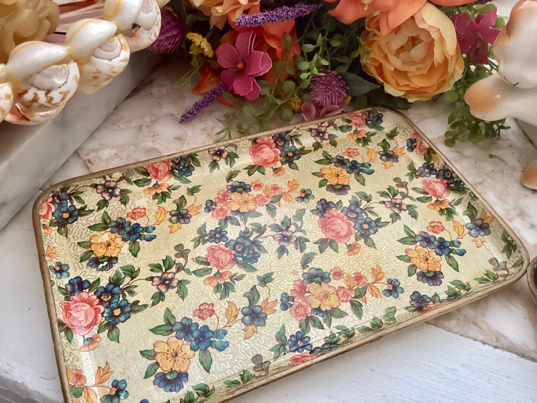 Paper Mache Drink Snack Tray, Roses, Alcohol Proof, Colorful Floral - Etsy