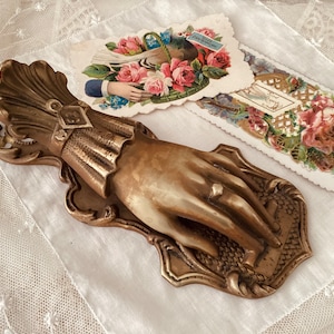 Large Ornate Brass Victorian Hand Clip Note and Receipt Holder Stamped ...