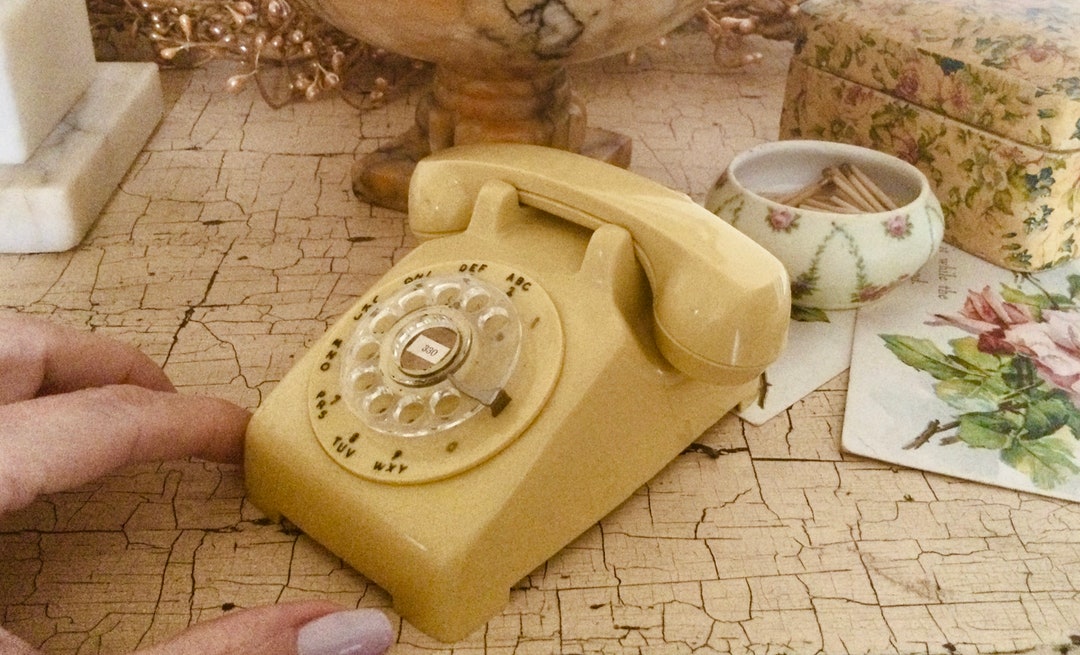 Vintage Phone 1960s Miniature Yellow Telephone Music Box, Retro ...