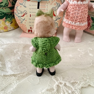 Antique German Doll Miniature Hertwig Girl With Bow in Crocheted Dress ...