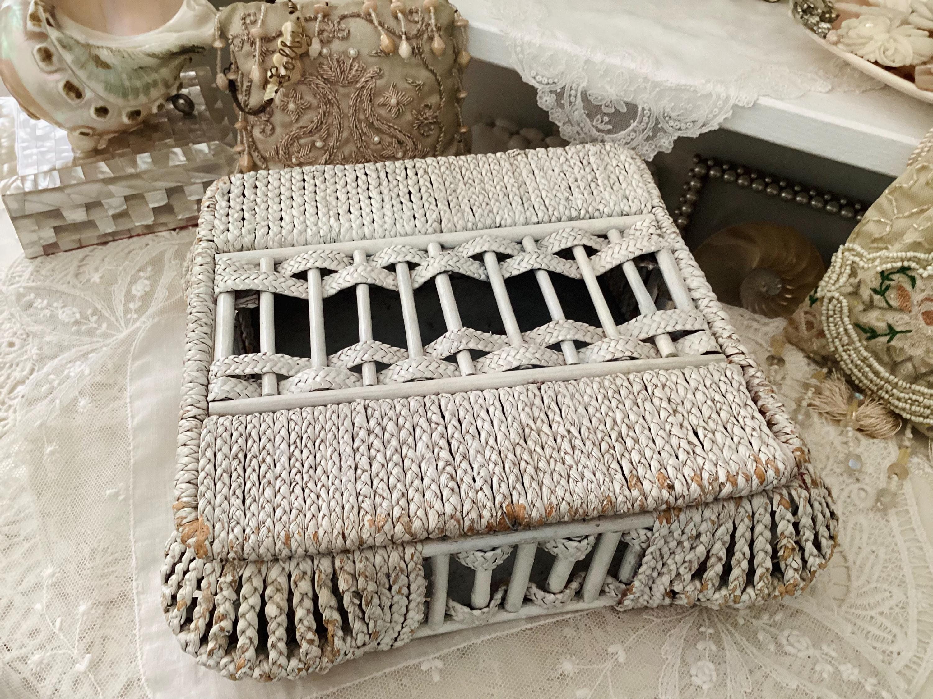 Antique German / Hanky / Sewing Box Basket With Lid - Etsy