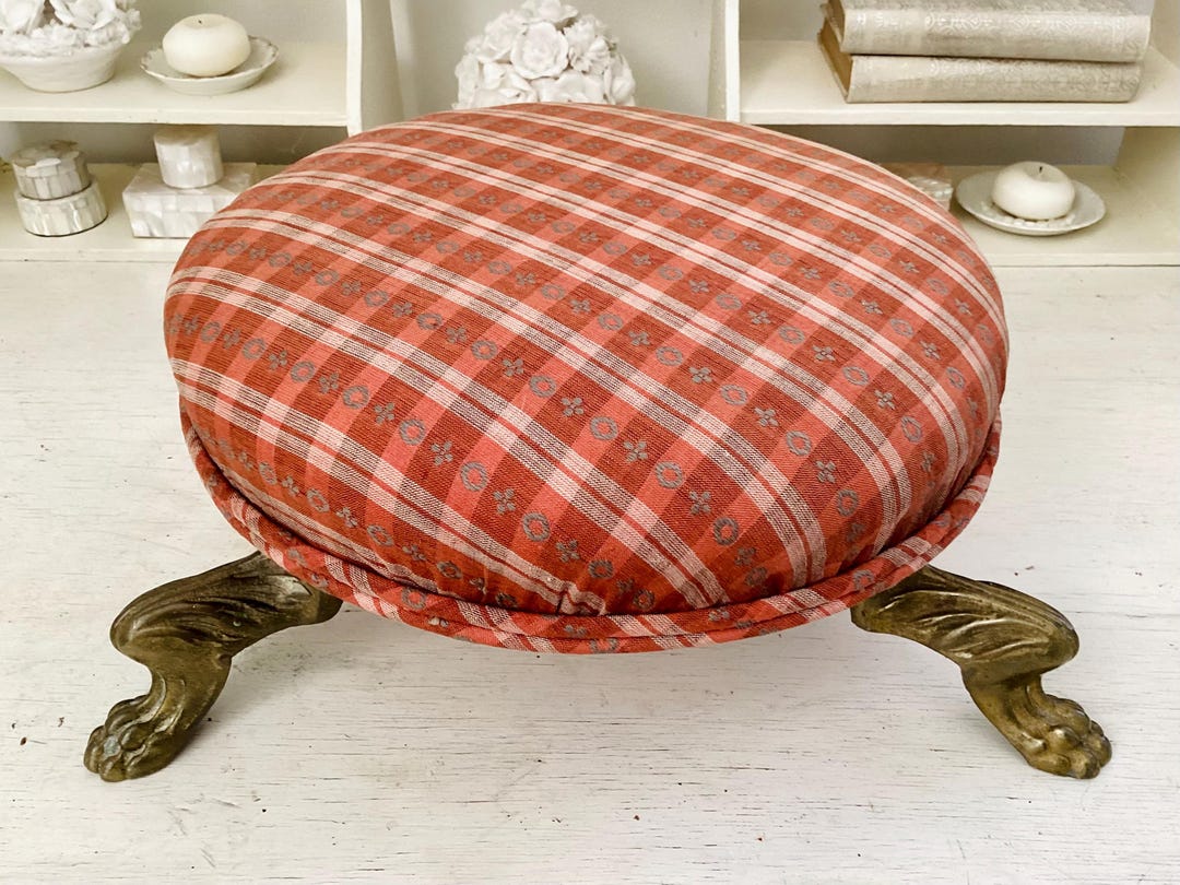 Antique Footstool Bench Claw Feet With Fabric Seat, Pink Plaid - Etsy