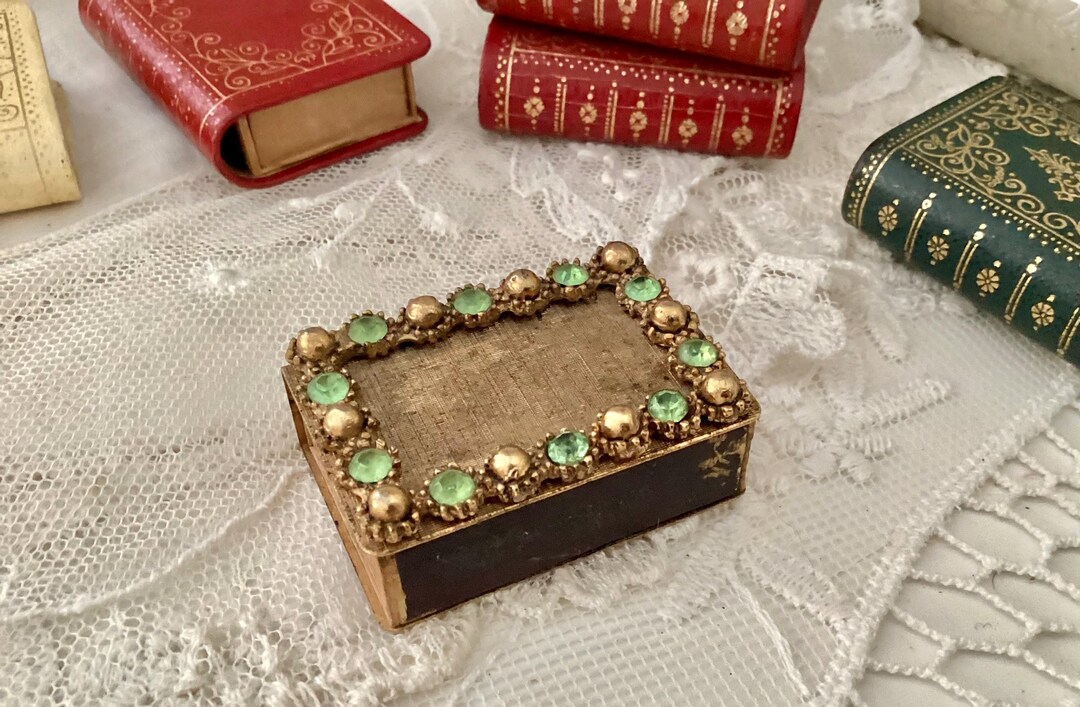 ONE Antique Little Book Shaped Gold Matchbox, With Green Rhinestones - Etsy