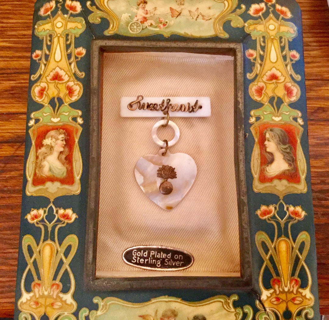 Antique Gold Plated and Mother of Pearl Sweetheart Ordinance Pin or ...