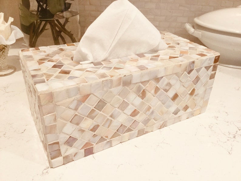 Tissue Box Mother of Pearl Mop White Tiled Gorgeous - Etsy UK