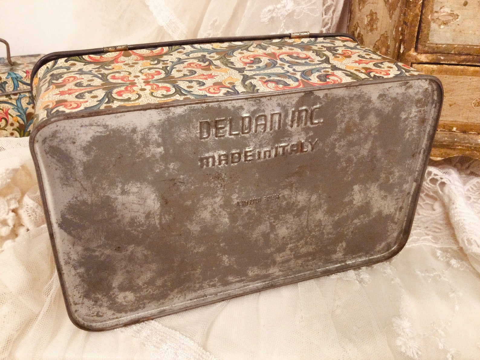 Antique Tin Box Italian Florentine Design Treasure Chest | Etsy