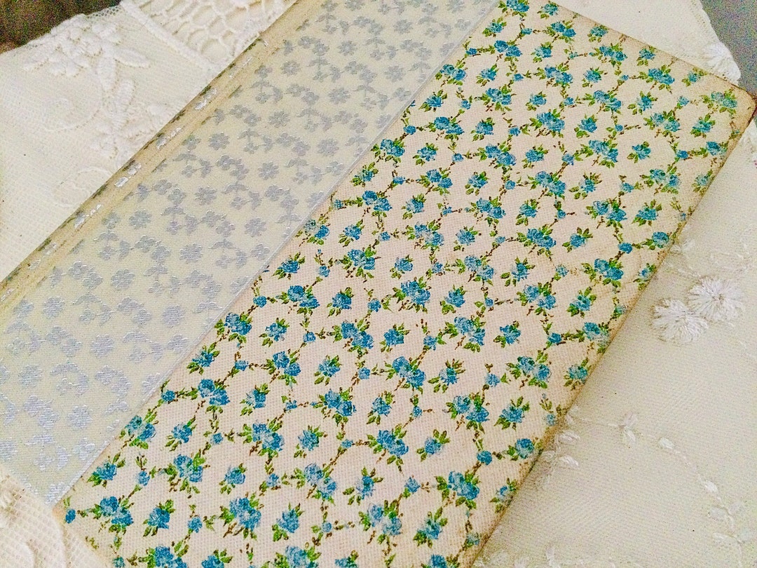 Antique Book With Pretty Floral Print Cover, Clovers, Tiny Blue Flowers ...