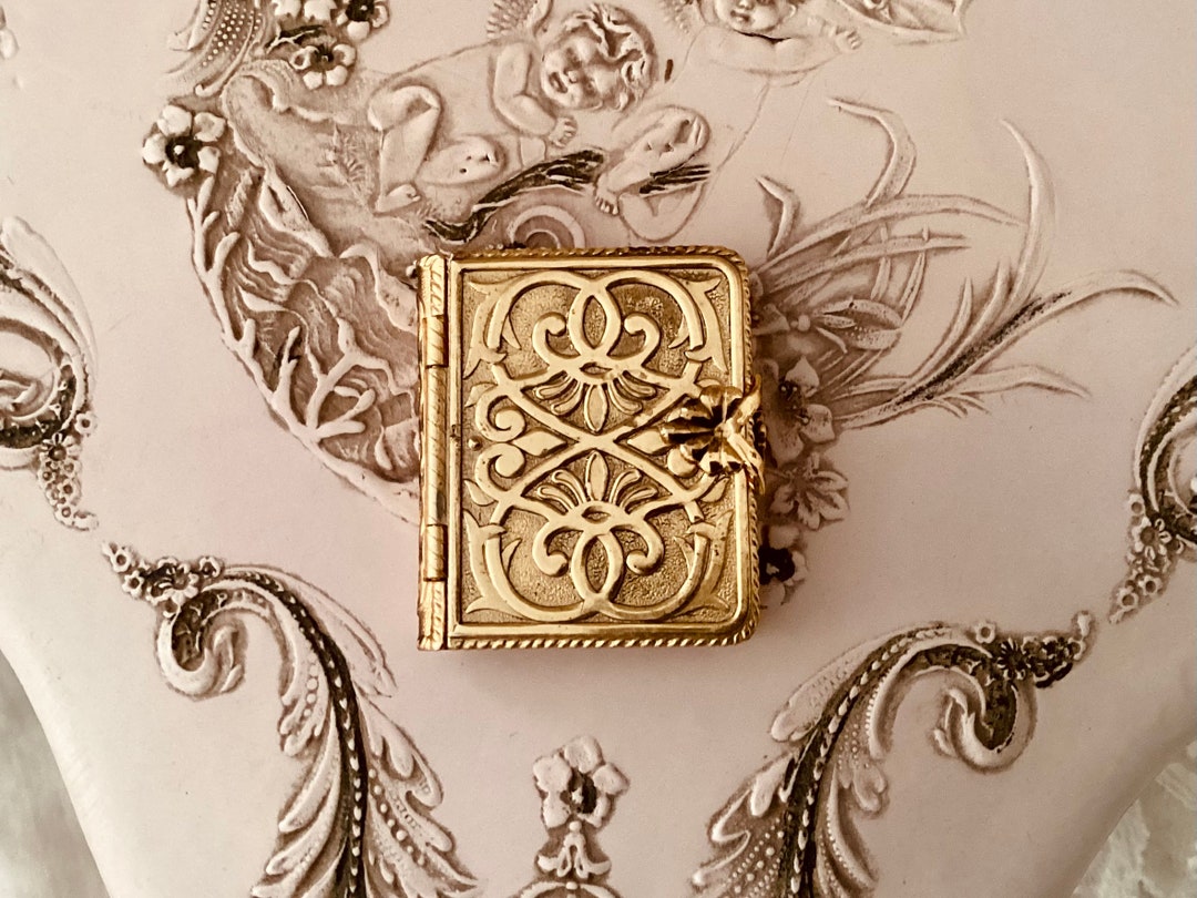 Little Book Shaped Locket, Embossed, Ornate Beautiful Gold Tone - Etsy