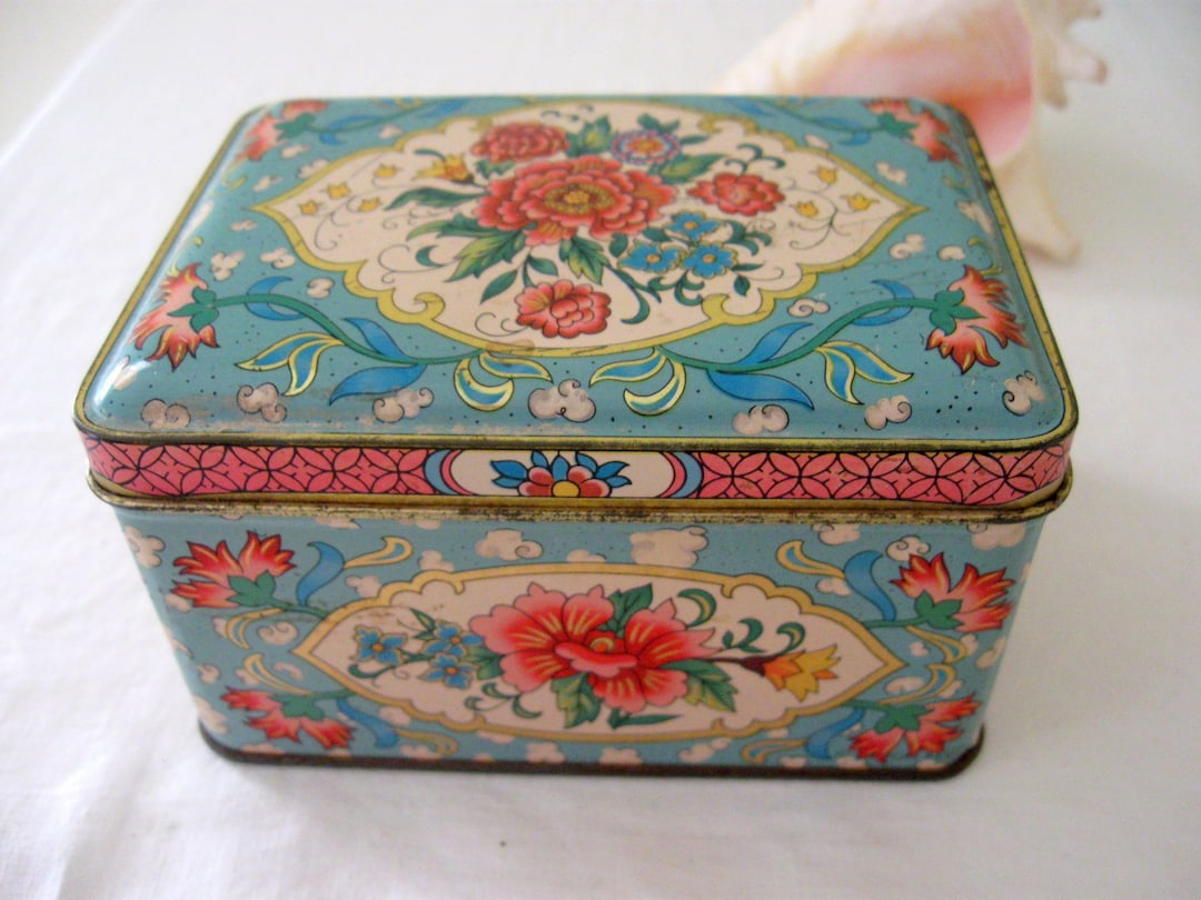 Daher Tin Box - Pink and Green Floral Roses Buds Cottage Sweet - Etsy