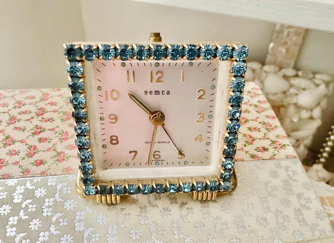 Vintage Semca Seven Jewels Alarm Clock With Blue Rhinestones - Etsy