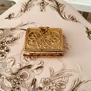 Little Book Shaped Locket, Embossed, Ornate Beautiful Gold Tone - Etsy