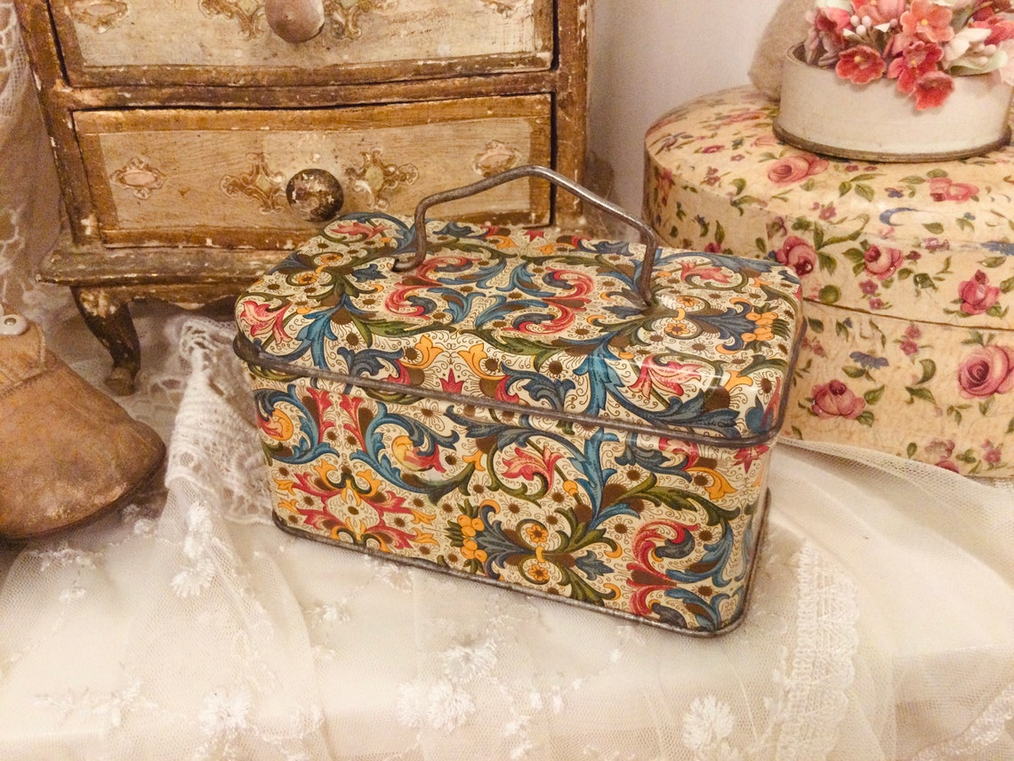 Antique Tin Box - Italian Florentine Design - Tiny Rare - Etsy