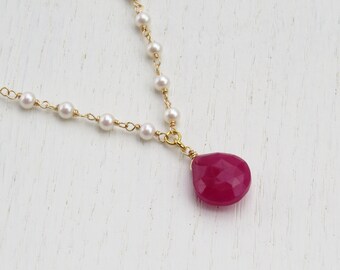 Faux Ruby Necklace - Etsy