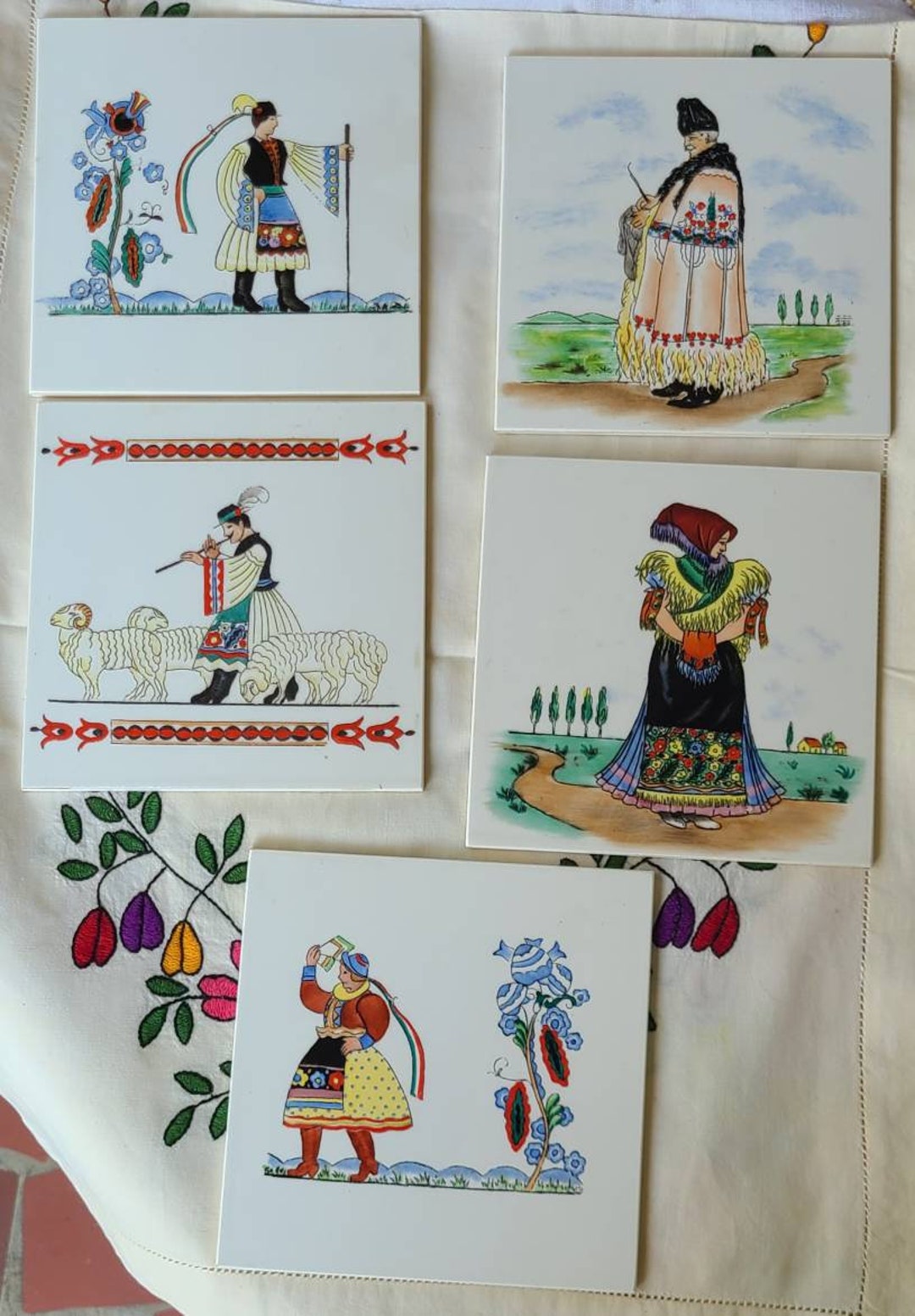 Set of 5 German Tiles Hungarian European Folk Dancers - Etsy