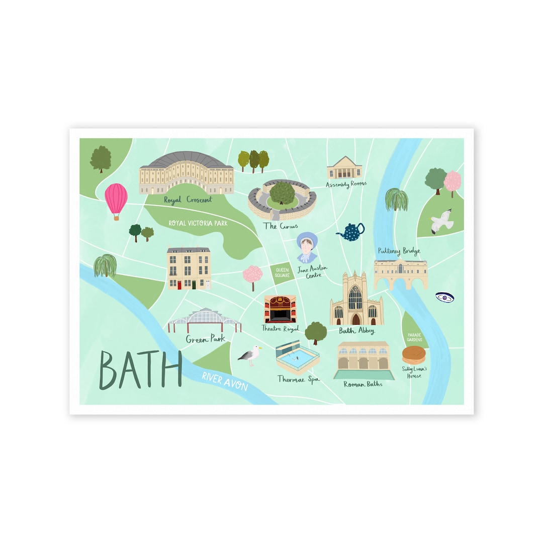 Bath Illustrated Map Bath Tourist Map Bath Landmarks Illustration ...