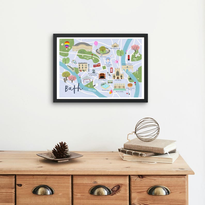 Bath Illustrated Map - Bath Tourist Map - Bath Landmarks Illustration ...
