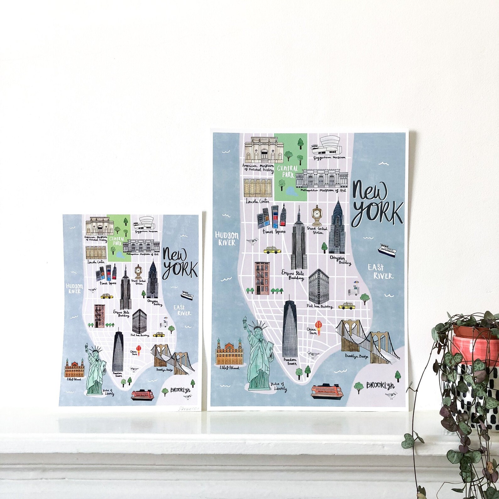 New York Map New York Map Poster Illustrated Map of New - Etsy