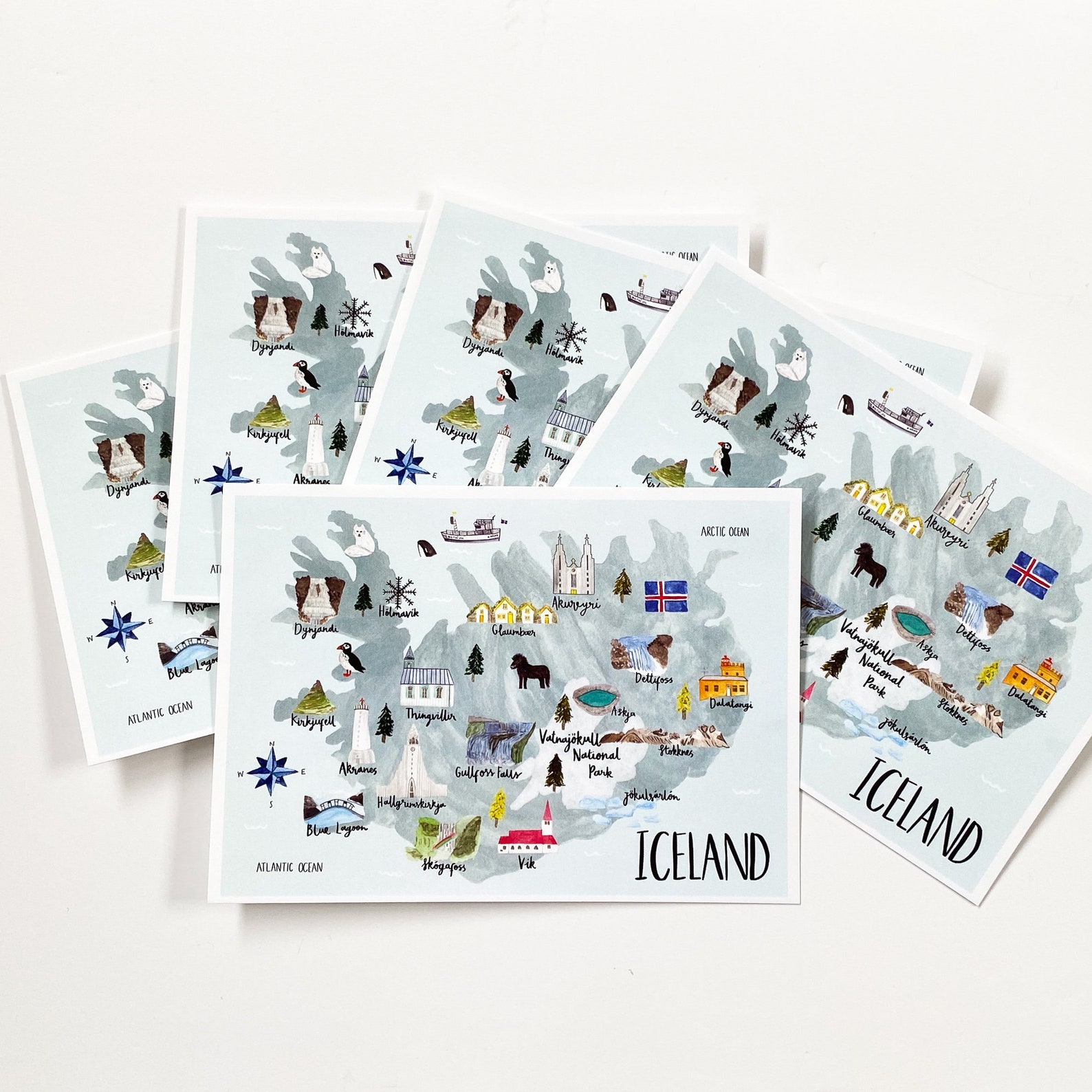 Iceland Map Postcard Watercolour Postcard Map of Iceland | Etsy UK