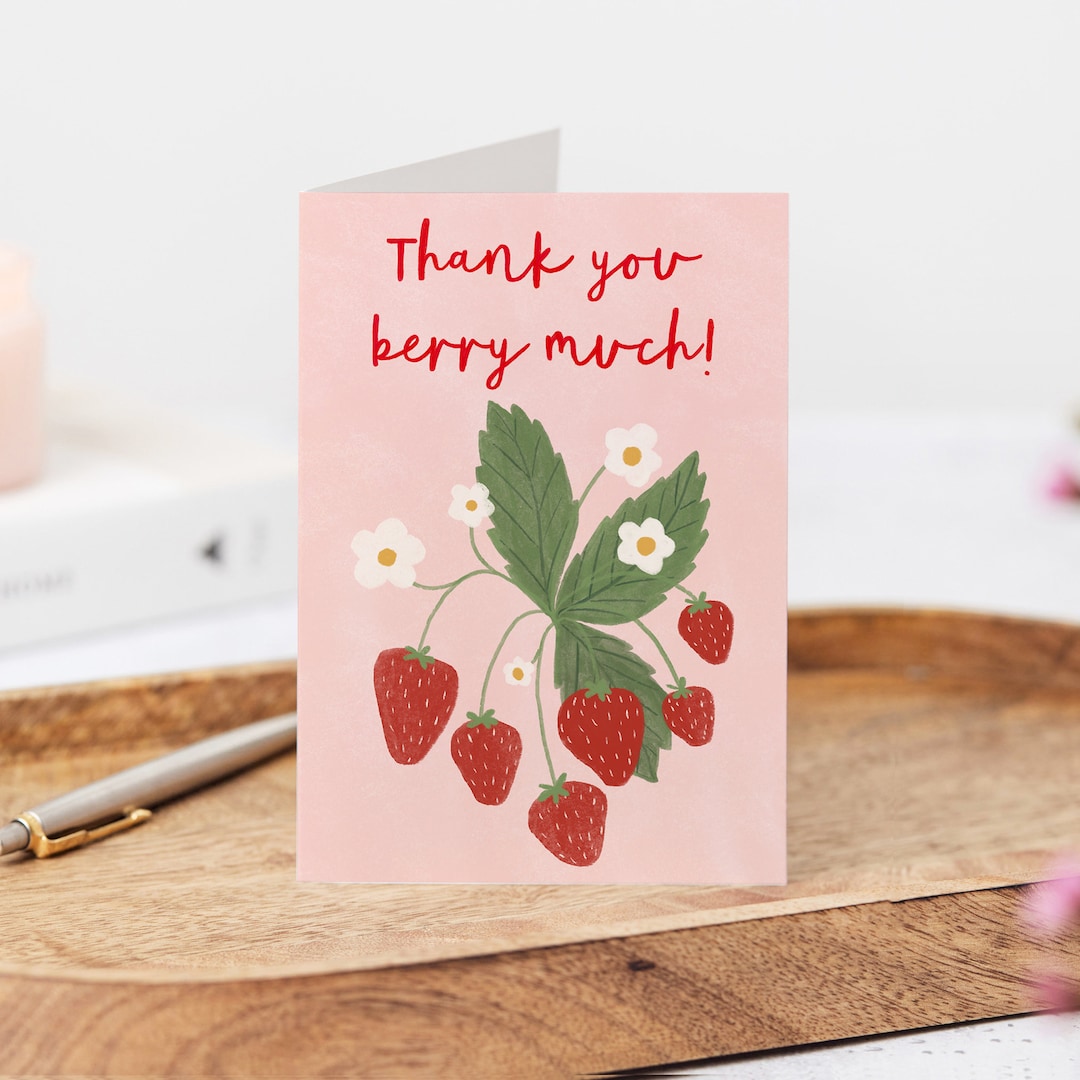 Thank You Berry Much Card - Thank You Card - Strawberry Thank You Card ...