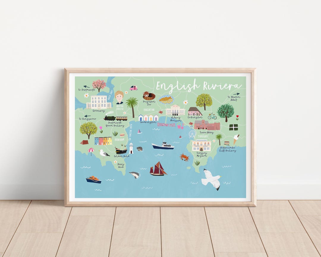 English Riviera Map Art Print - Map of Torbay - English Riviera ...