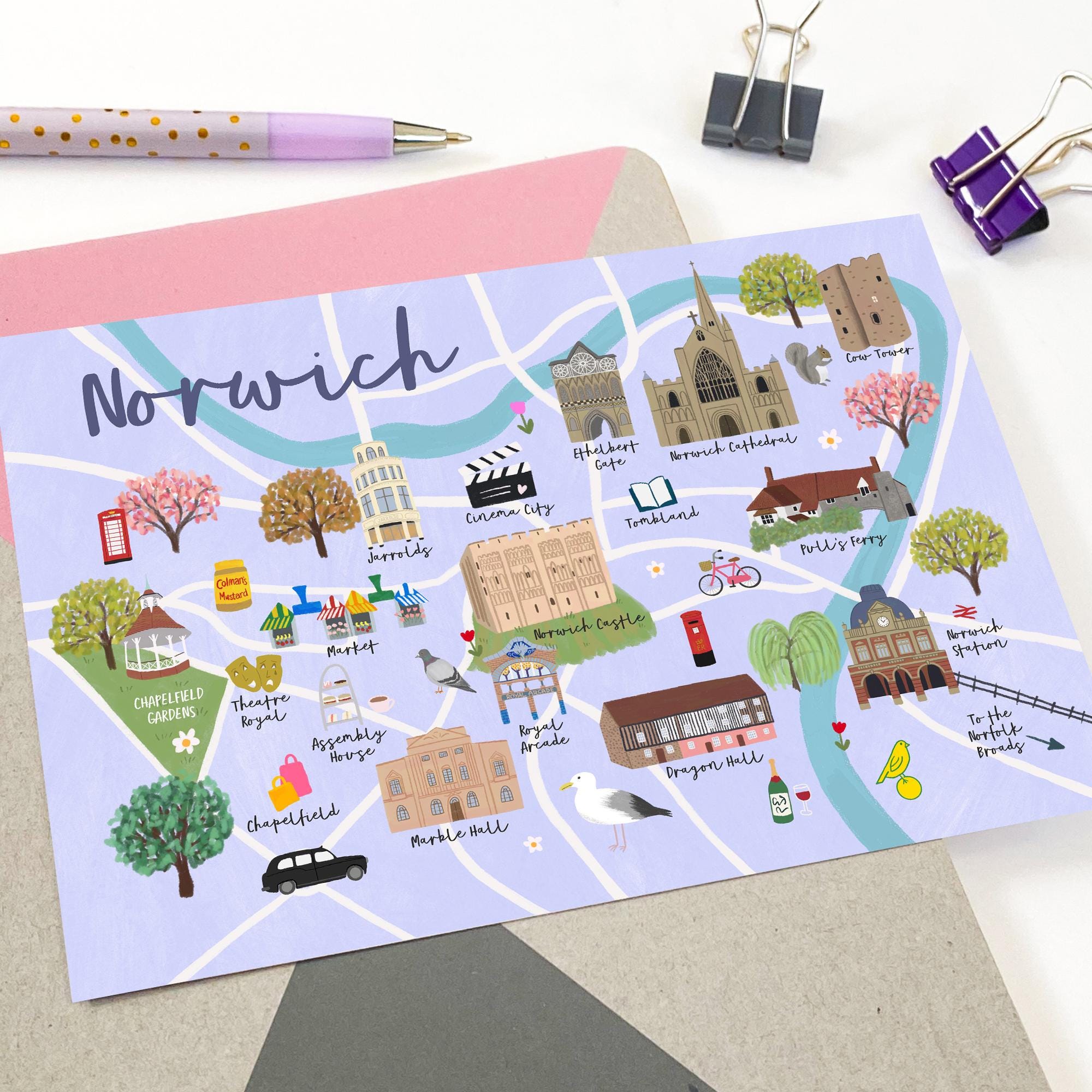 Norwich Map Postcard - Norwich Map Card - Norwich Gift - Norwich City ...