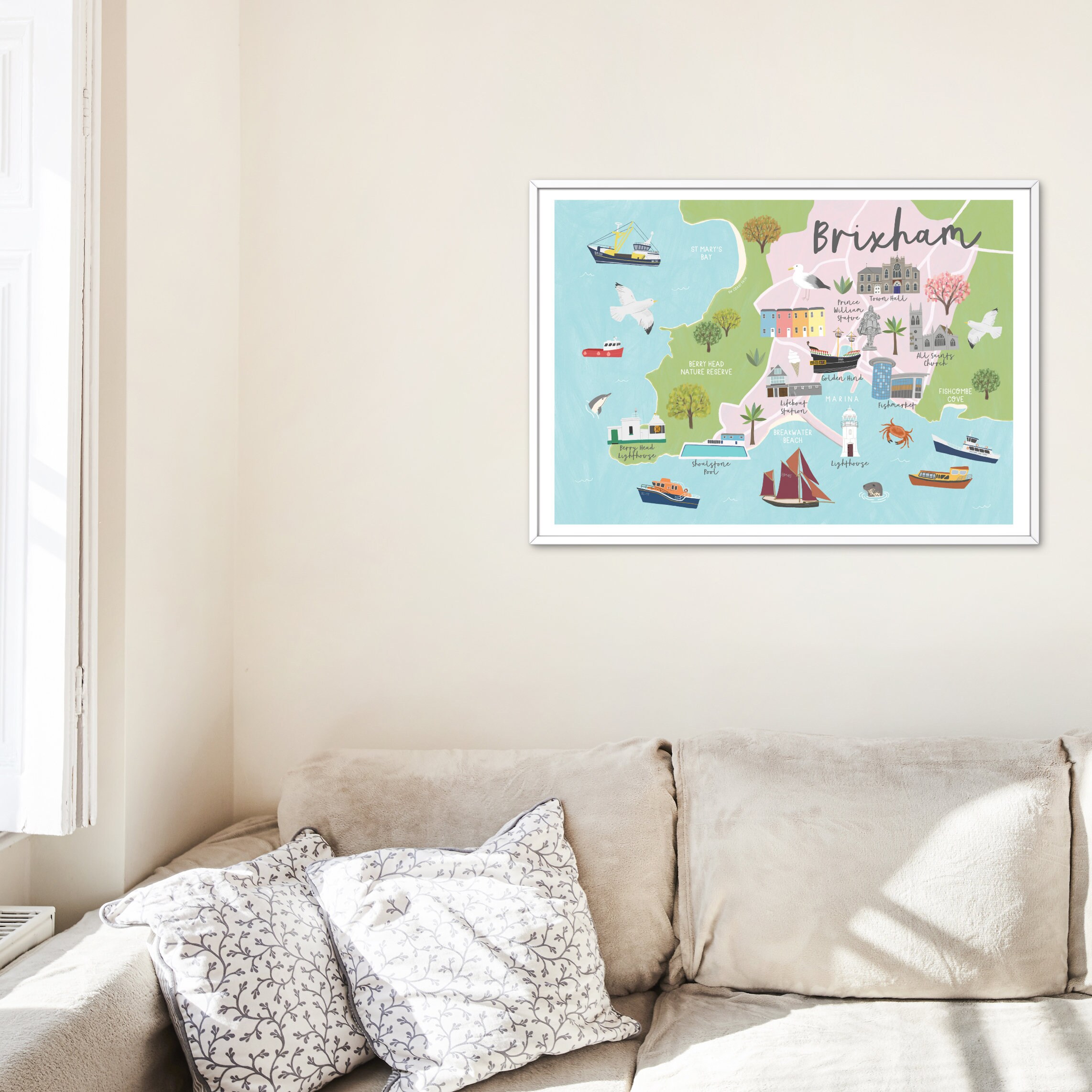 Brixham Map - A4 Print - Map of Brixham - Devon Town Map - Illustrated ...