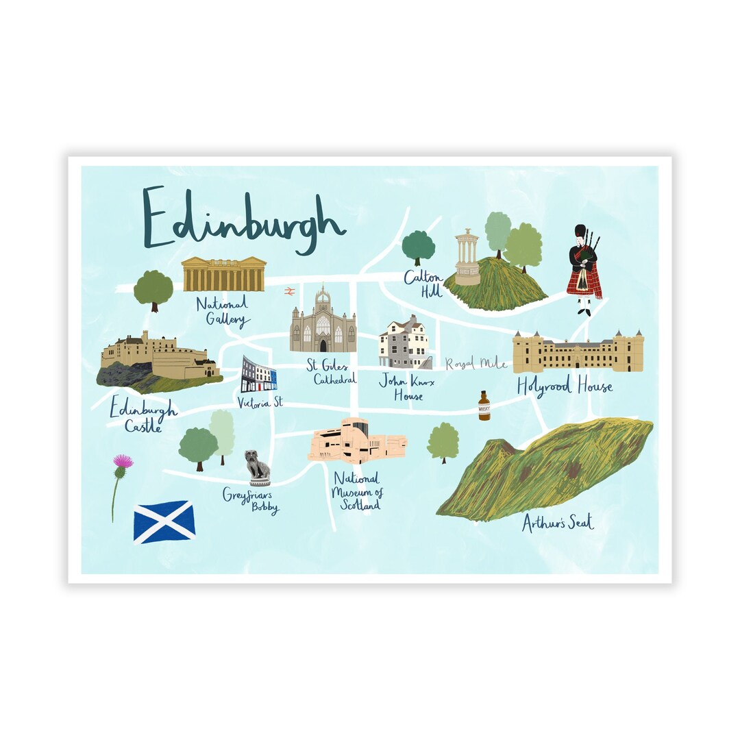 Edinburgh Map Print Map of Edinburgh Illustrated Edinburgh Map Scotland ...
